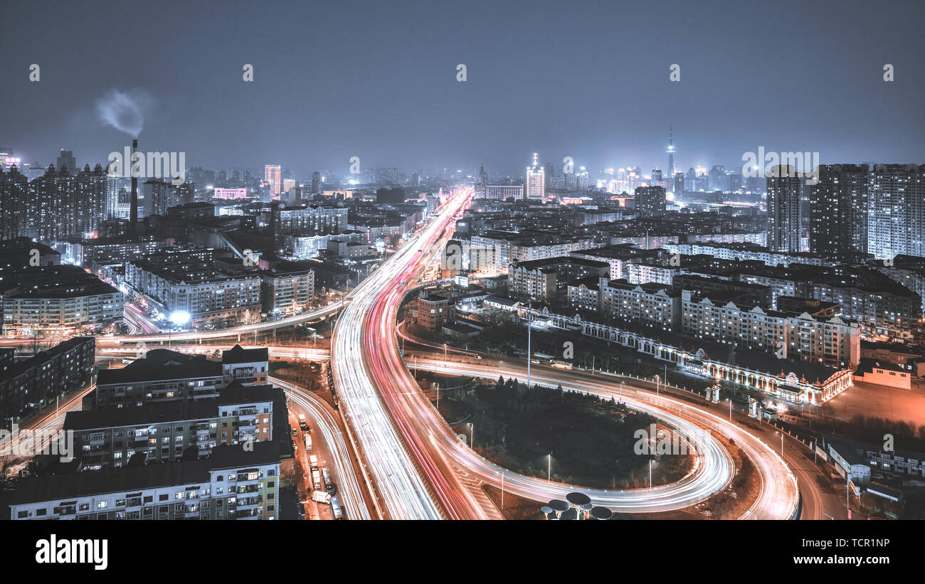Night View of Wenchang Bridge in Harbin Stock Photo - Alamy