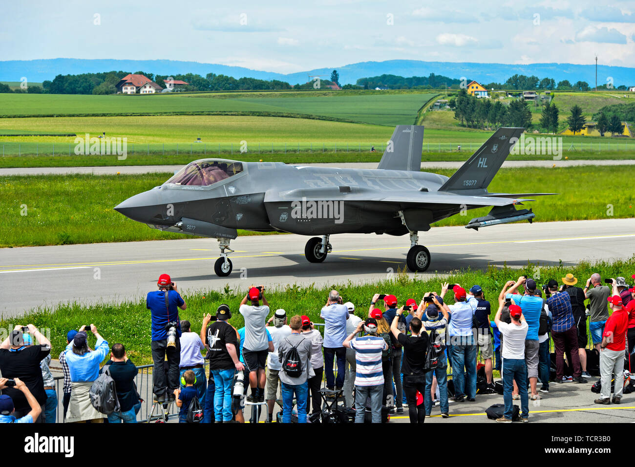 Spotters welcoming a Lockheed Martin F-35A Lightning II fighter jet of ...