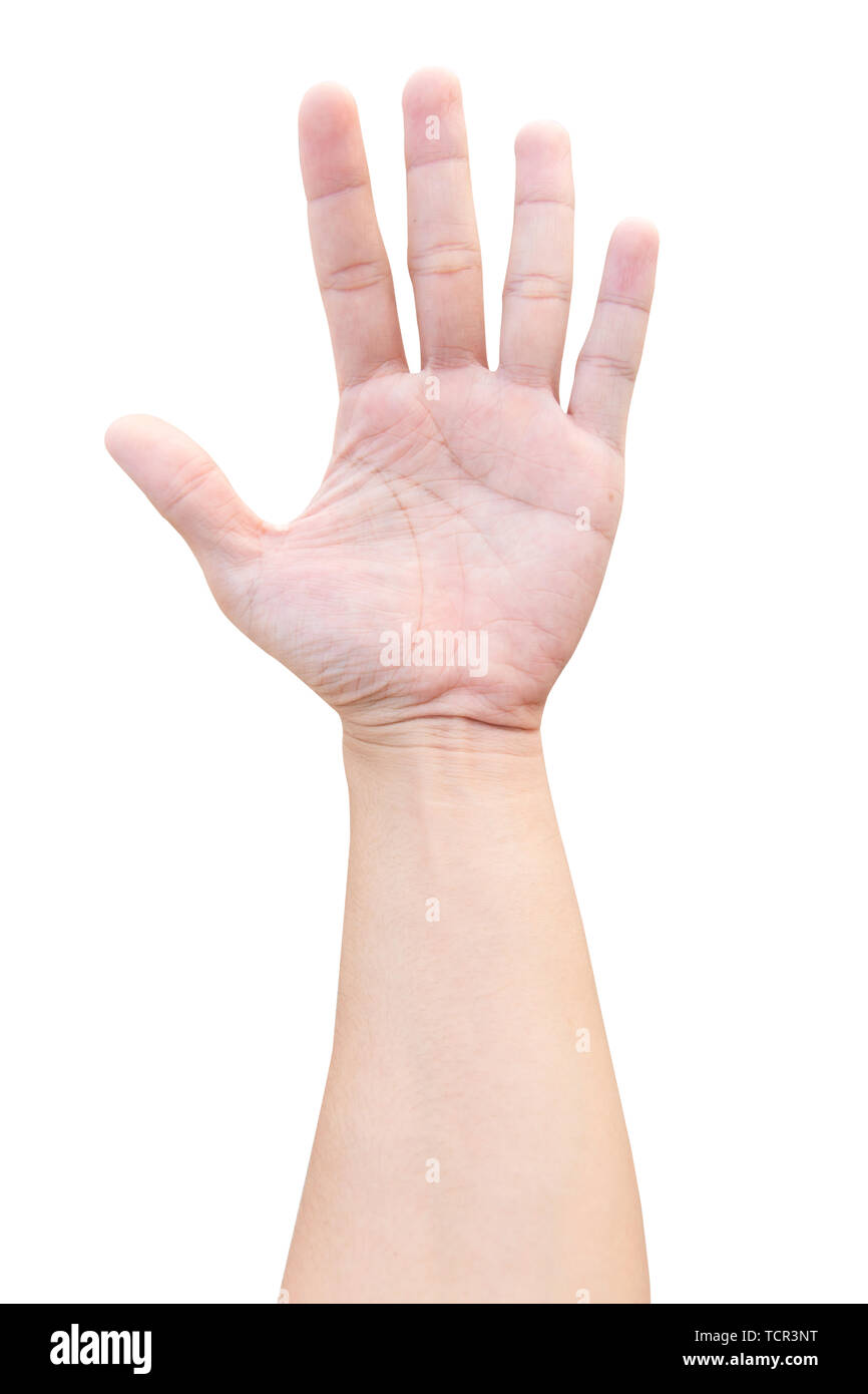 Man hand showing five count isolated on white background with clipping ...
