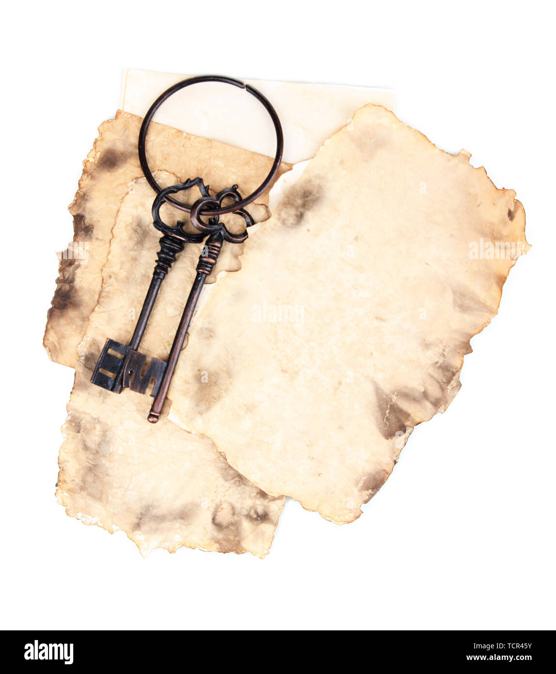Old paper with key isolated on white Stock Photo - Alamy
