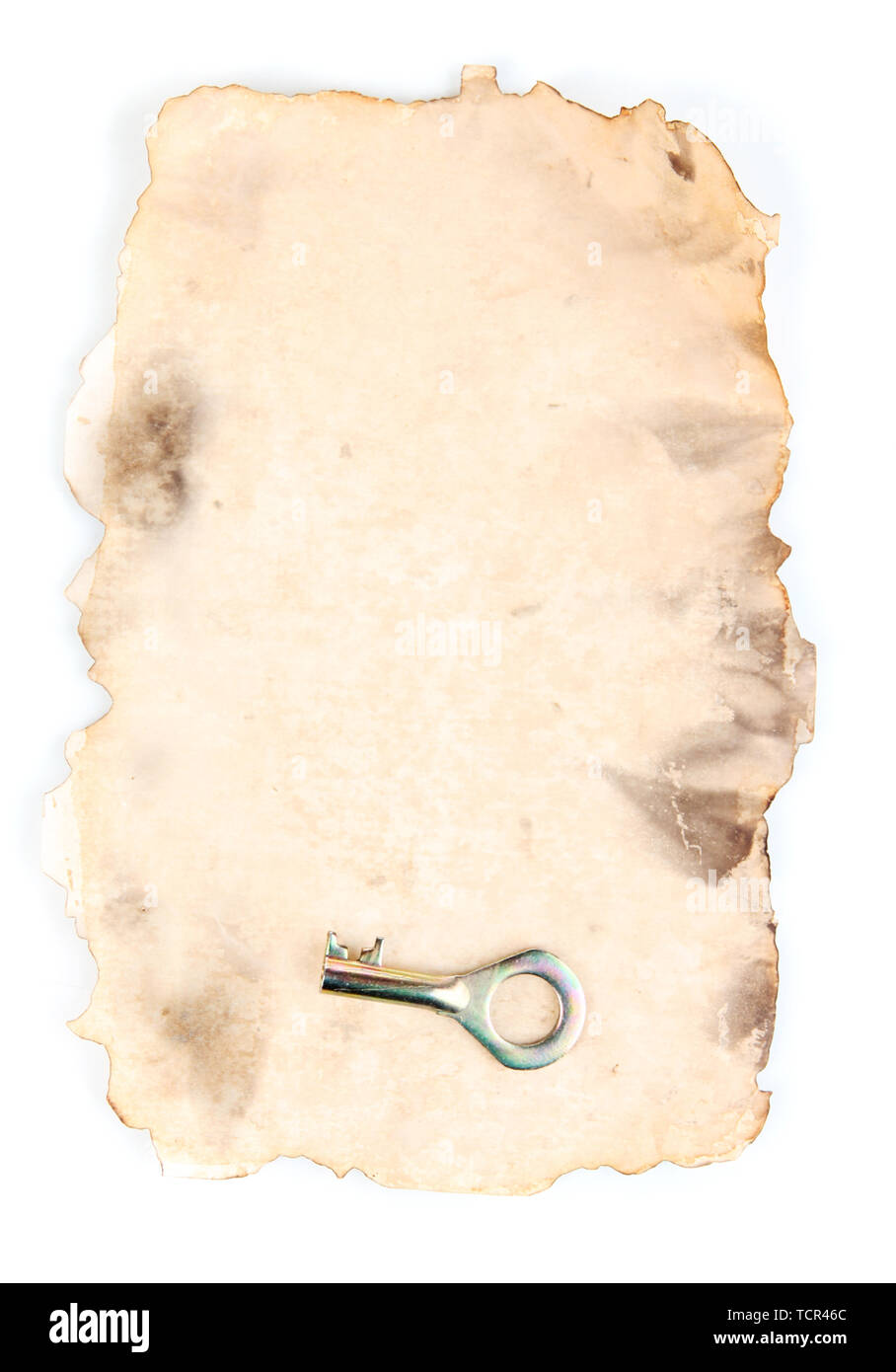 Old paper with key isolated on white Stock Photo - Alamy