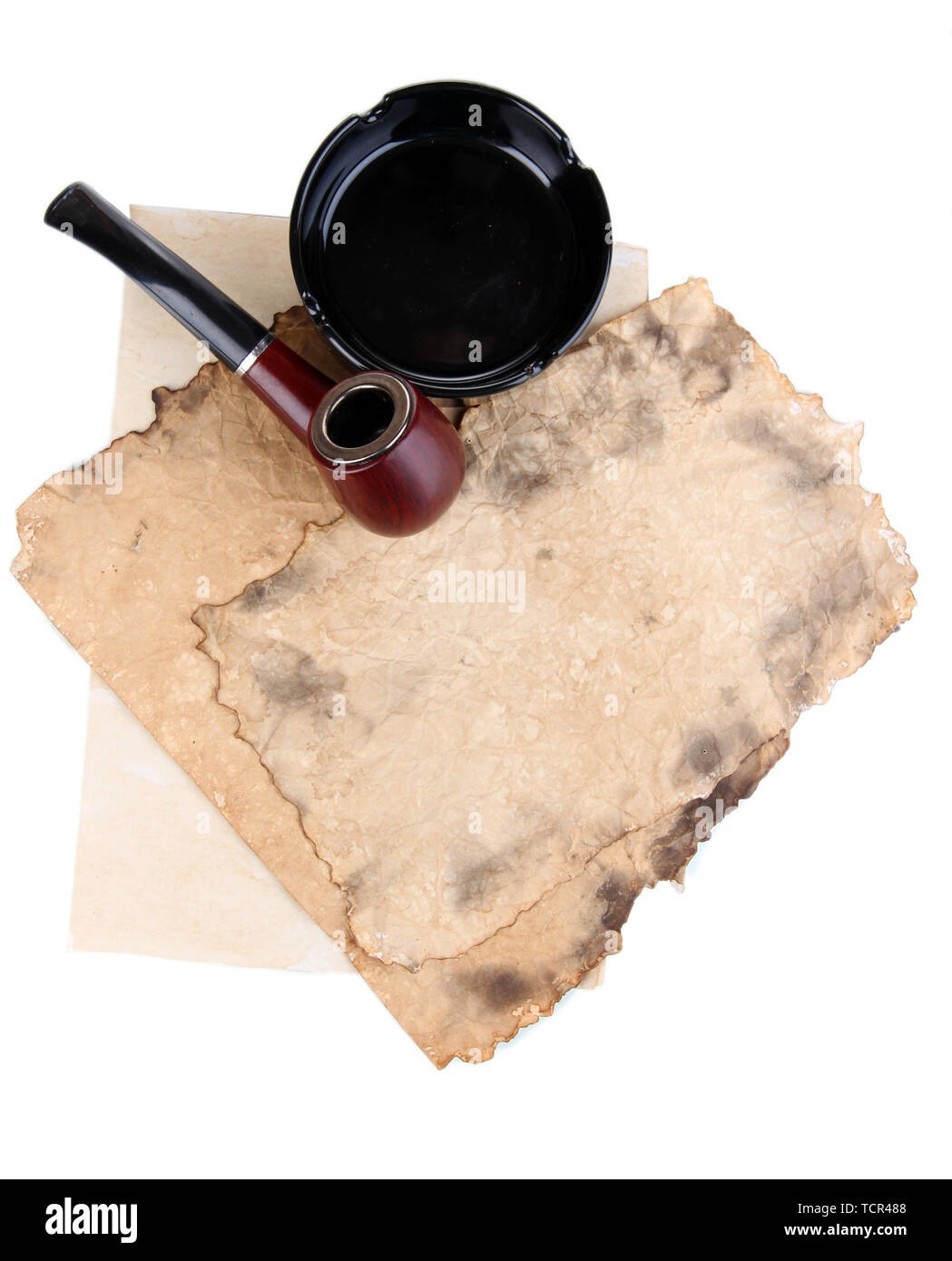 Old paper with ashtray and cigar isolated on white Stock Photo - Alamy