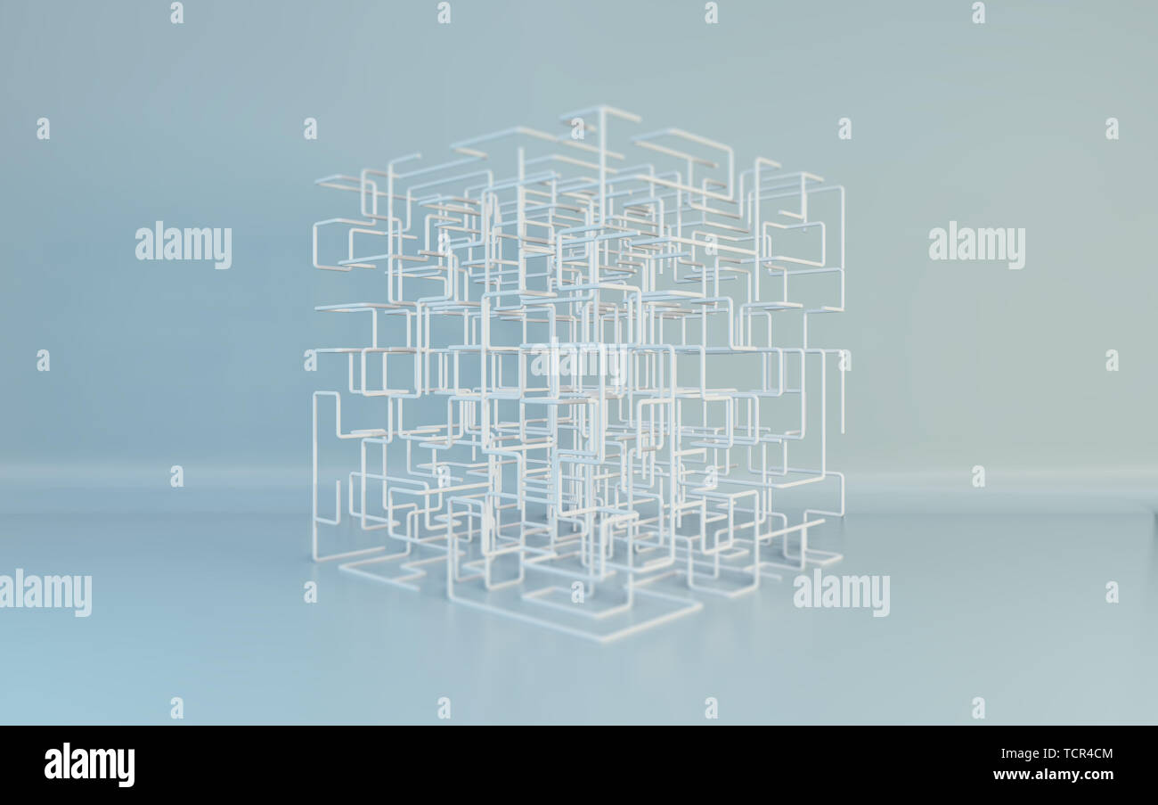 Maze boxes background. Modern technology with square mesh. Geometric abstraction lines. Cube ...