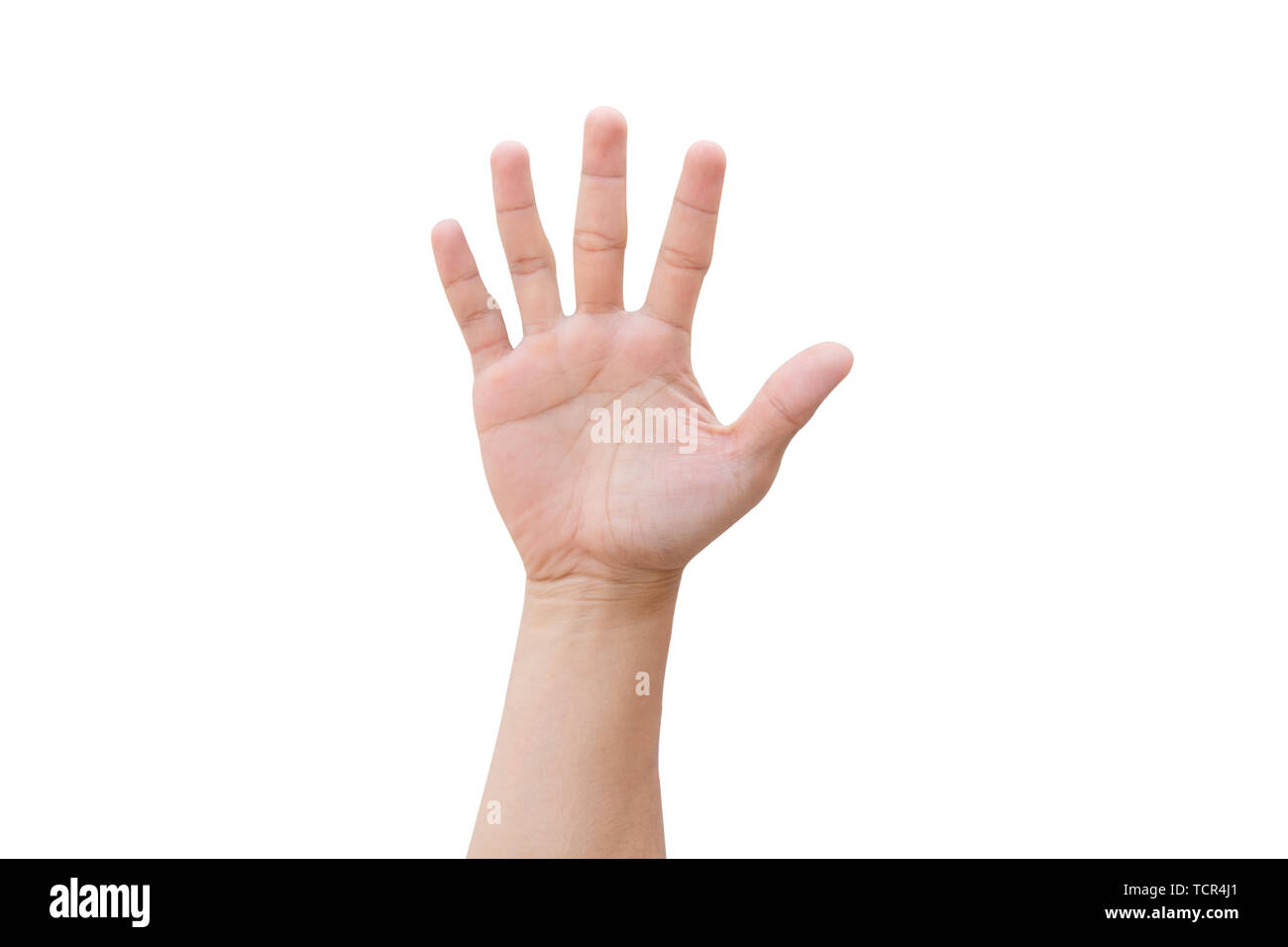 Man hand showing five count isolated on white background with clipping ...