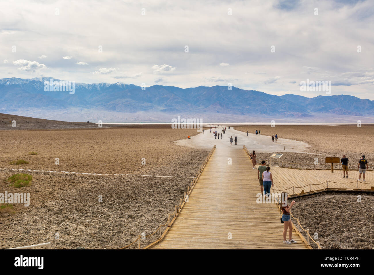 DEATH VALLEY, CALIFORNIA, USA - April 4, 2019: People visit the area of ...