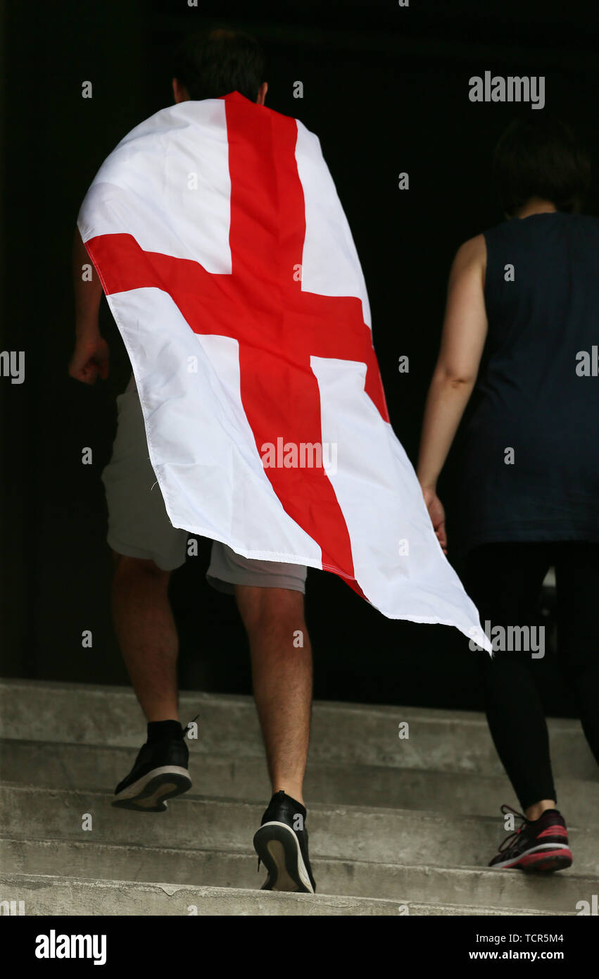 An England fan wearing a flag during the FIFA Women's World Cup, Group ...