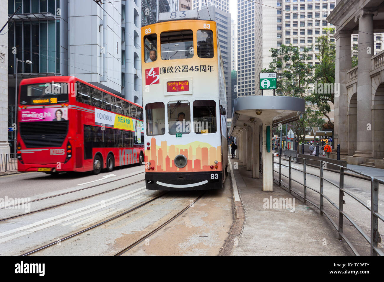 Street and moving ding ding ding car in Central, Hong Kong Stock Photo ...