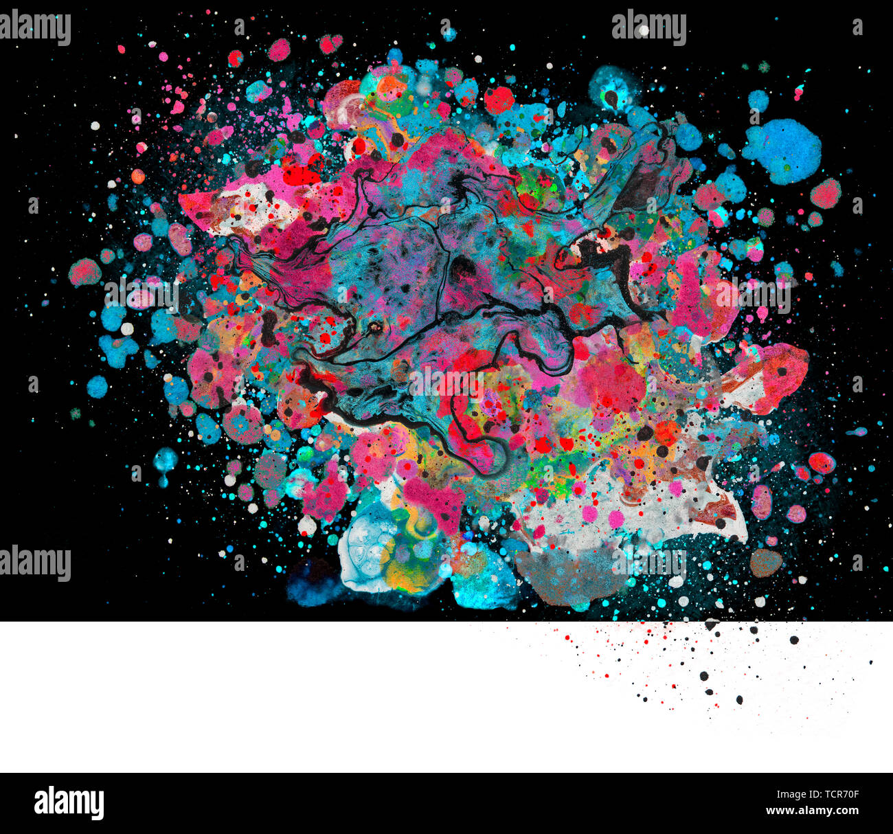 Contemporary explosion of punchy colours against black background with ...