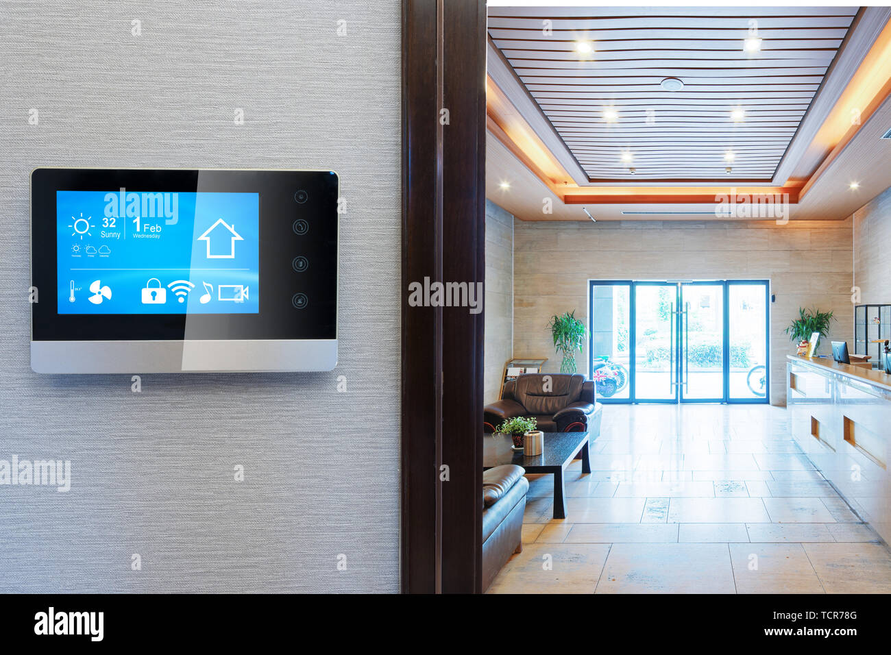 smart screen with smart home with modern lobby Stock Photo - Alamy