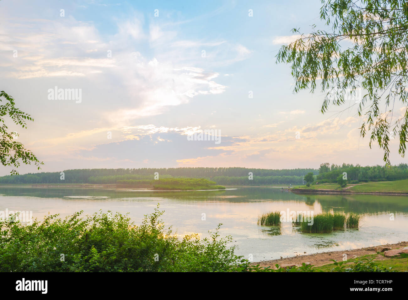 Sunset at Lilac Lake in Shenyang Stock Photo - Alamy