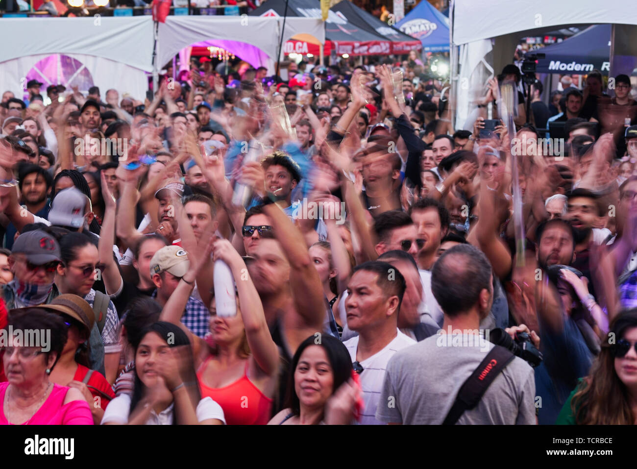 Montreal, Canada,June 8, 2019.Crowd of people for the Crescent street ...