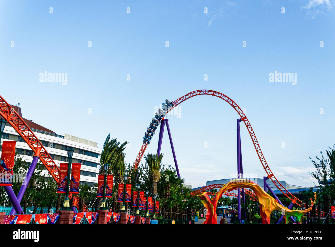 Dolphin roller coaster at Shanghai Haichang Ocean Park Stock Photo - Alamy