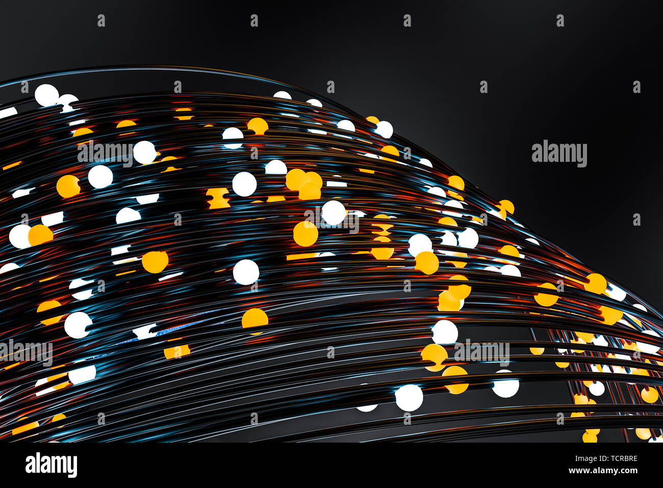 Luminous spheres with flowing lines, three-dimensional rendering Stock ...