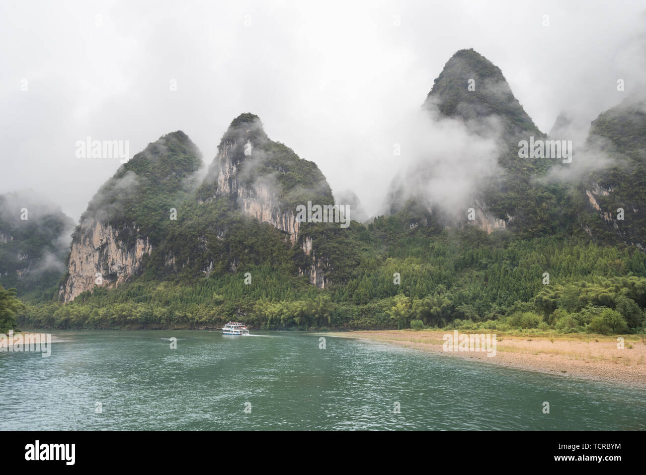 Landscape Scenery of the Li River in Guilin, China in Smoke and Rain ...