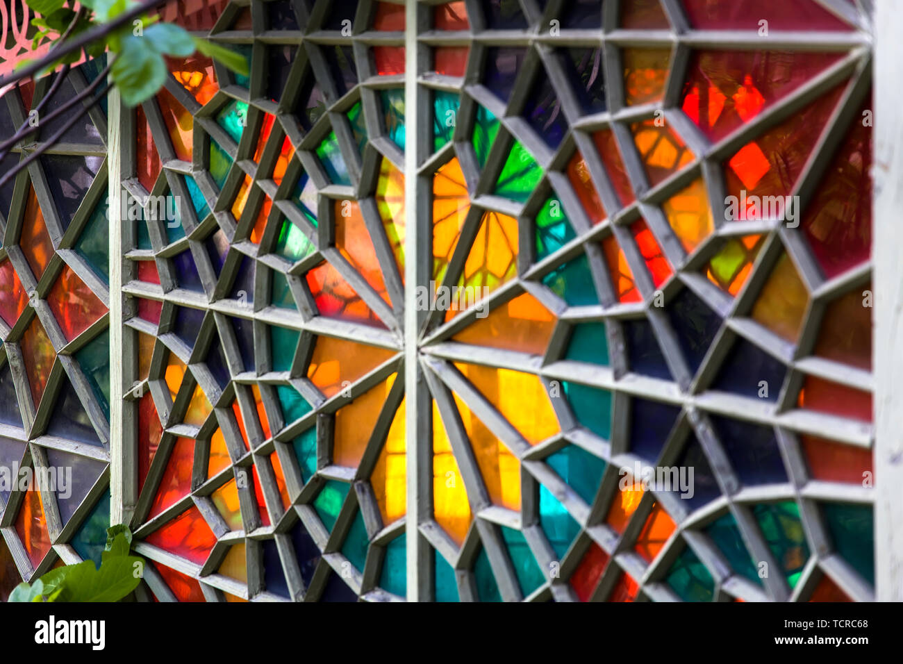 Closeup detail of the colorful stained glass window Stock Photo - Alamy