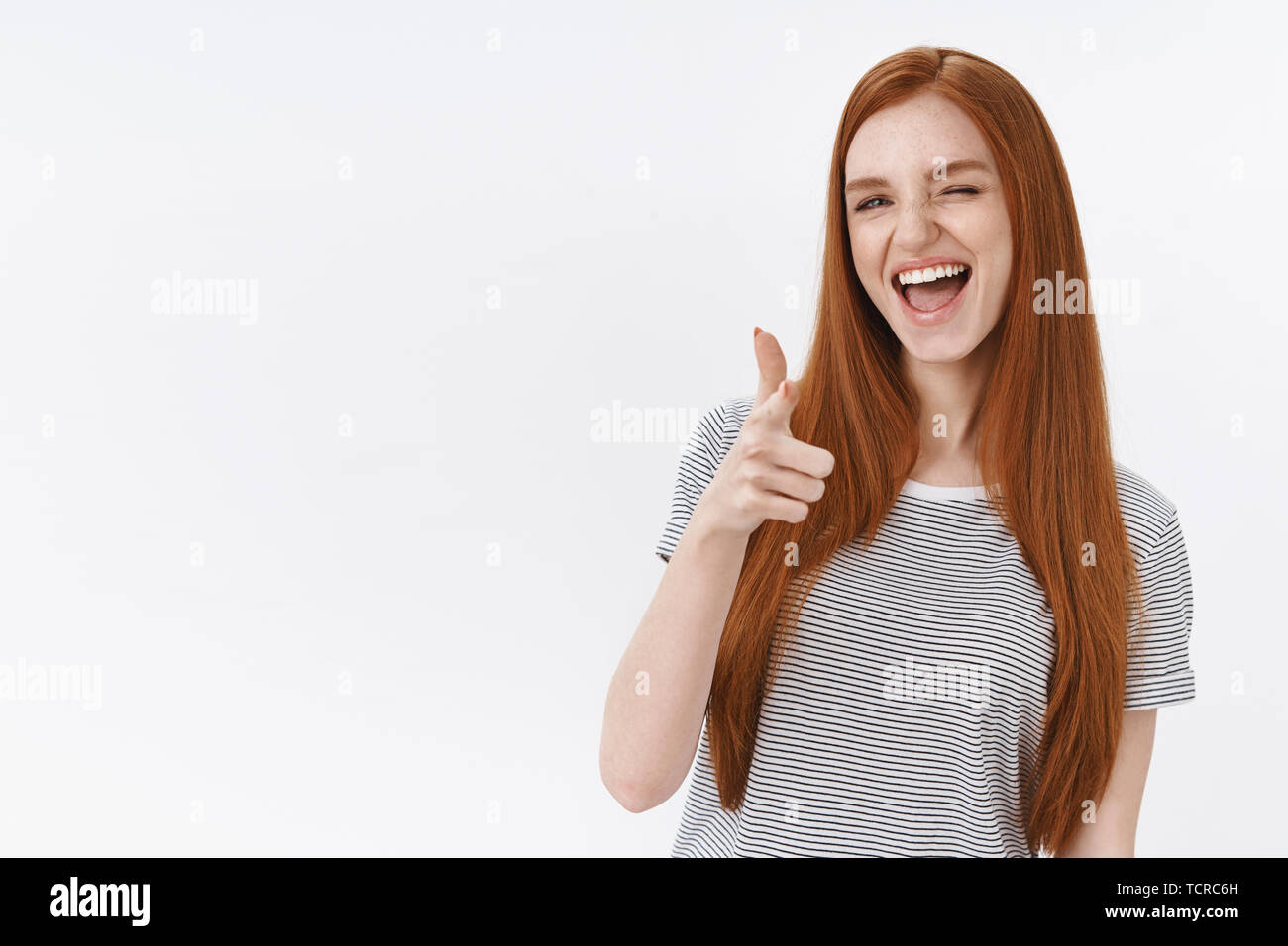 Cheeky Good Looking Redhead Woman Straight Ginger Hair Sassy Wink