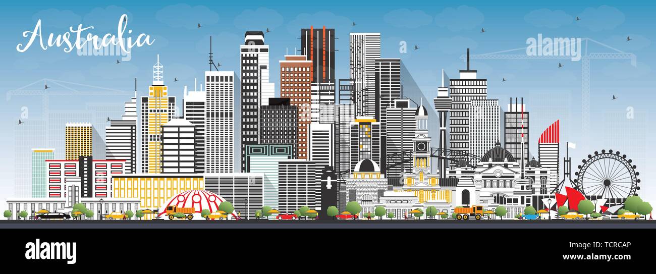 Australia City Skyline with Gray Buildings and Blue Sky. Vector ...