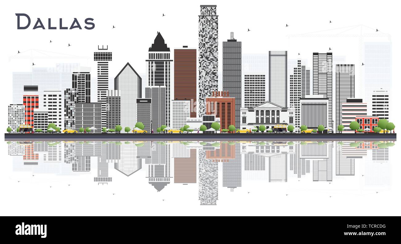 Dallas Texas City Skyline with Gray Buildings and Reflections Isolated ...