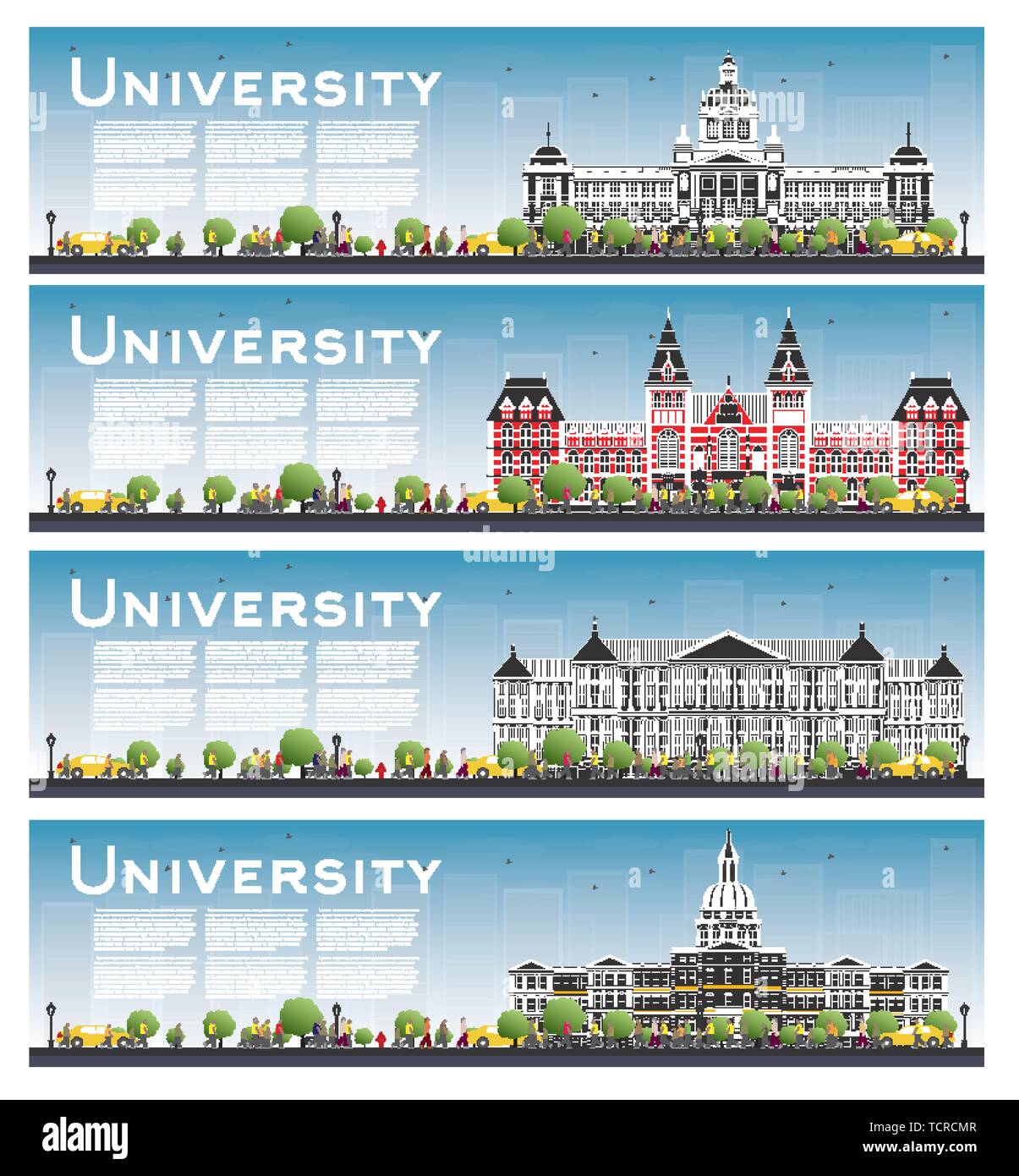 Set of University Campus Study Banners. Vector Illustration. Students ...