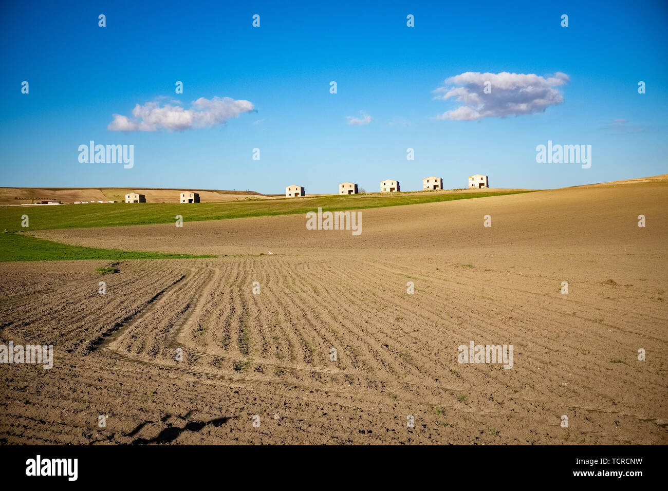 Agricultural landscape of Murgia plateau with abandoned farmhouses in ...