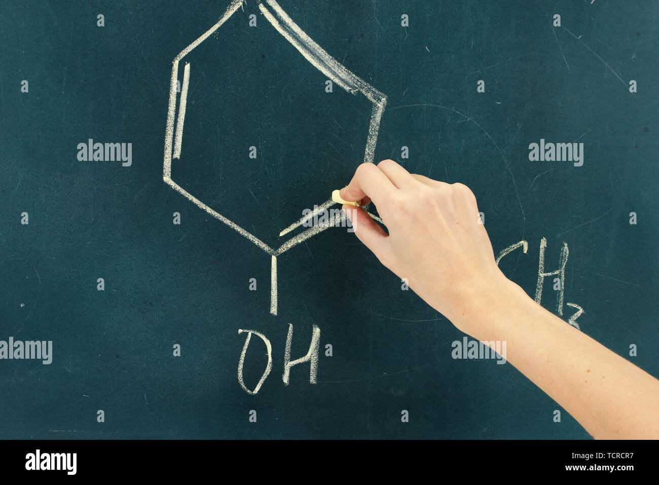 Chemical structure formula written on blackboard with chalk Stock Photo ...