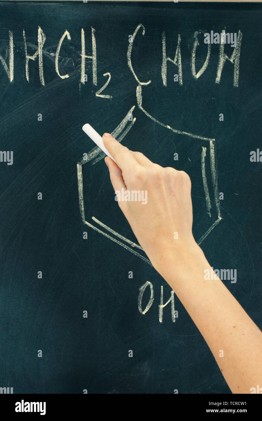 Chemical structure formula written on blackboard with chalk Stock Photo ...