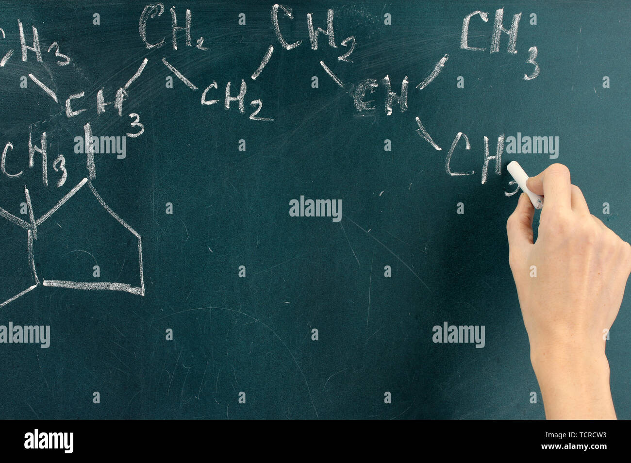 Chemical structure formula written on blackboard with chalk Stock Photo ...
