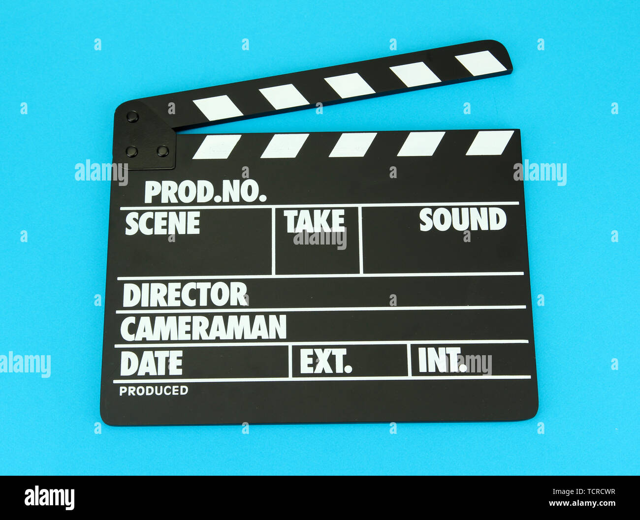 Movie production clapper board on color background Stock Photo - Alamy