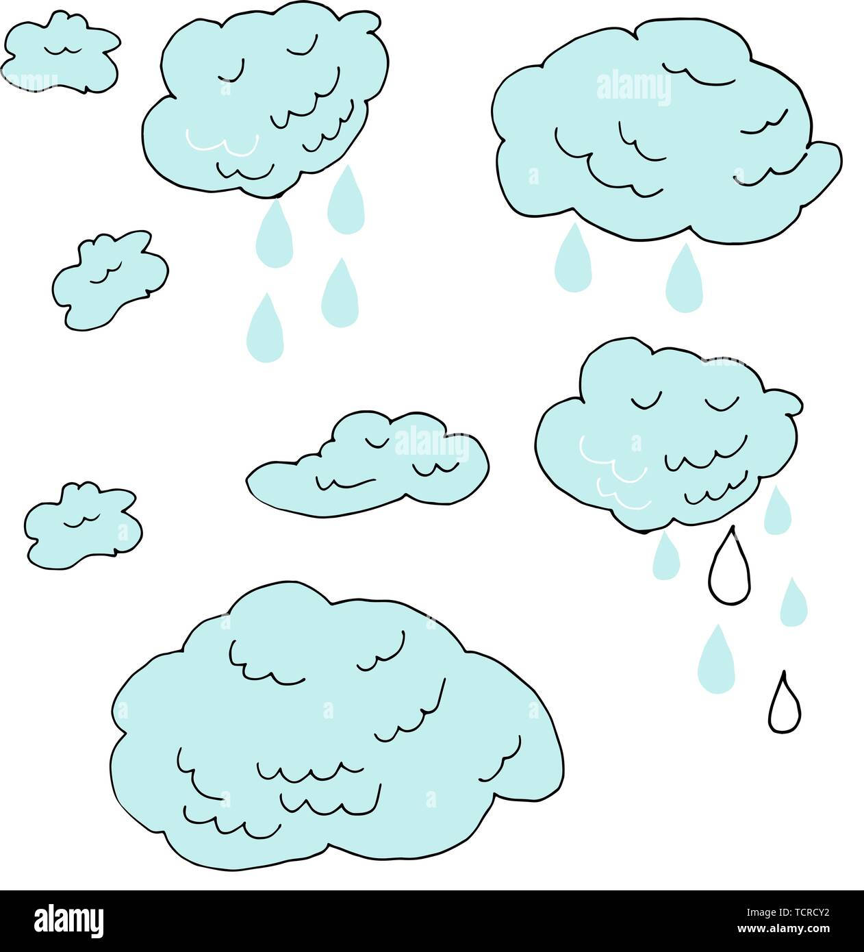 Hand drawn Doodle sign clouds and raindrops isolated on white ...