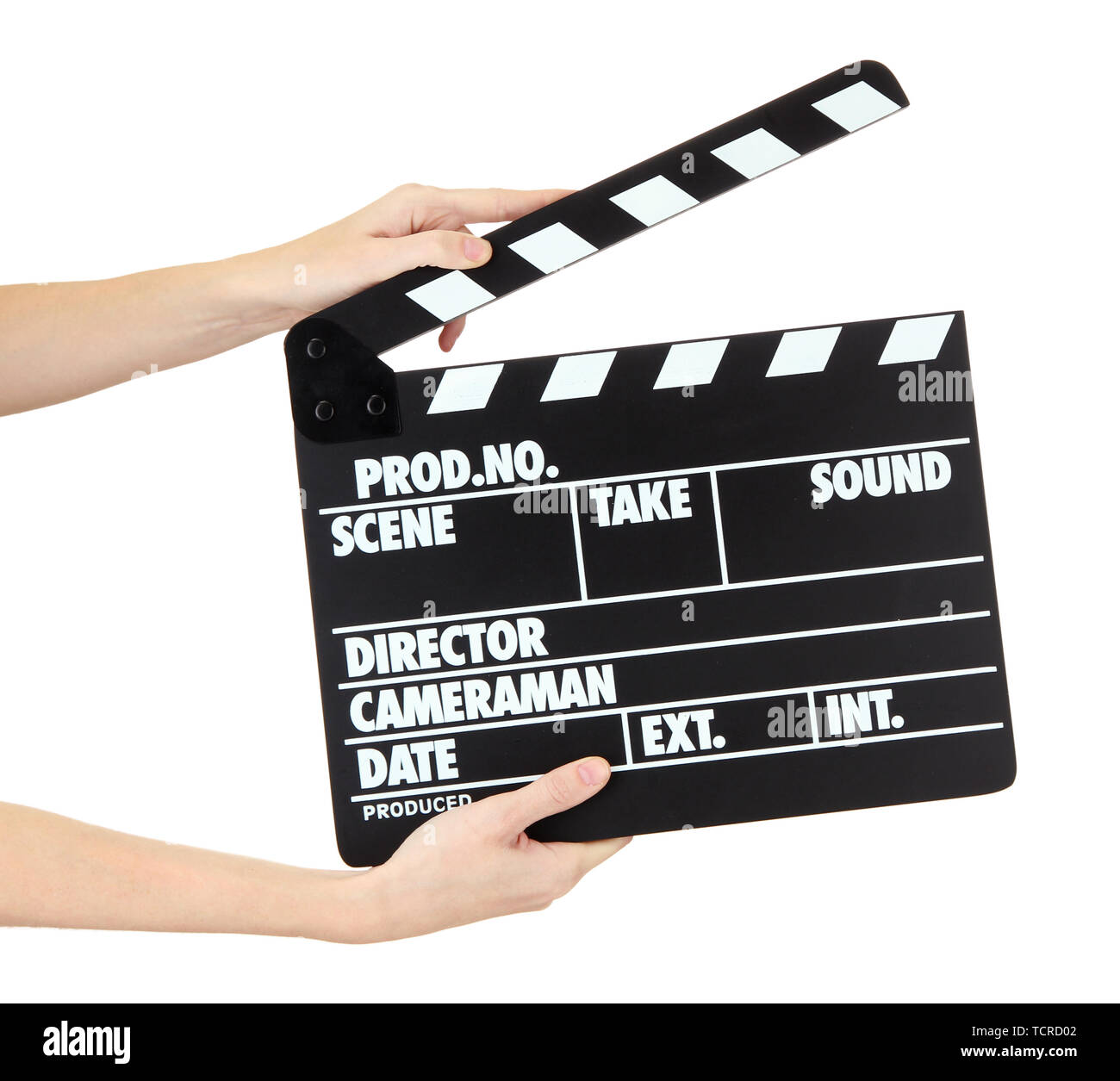 Movie production clapper board isolated on white Stock Photo - Alamy