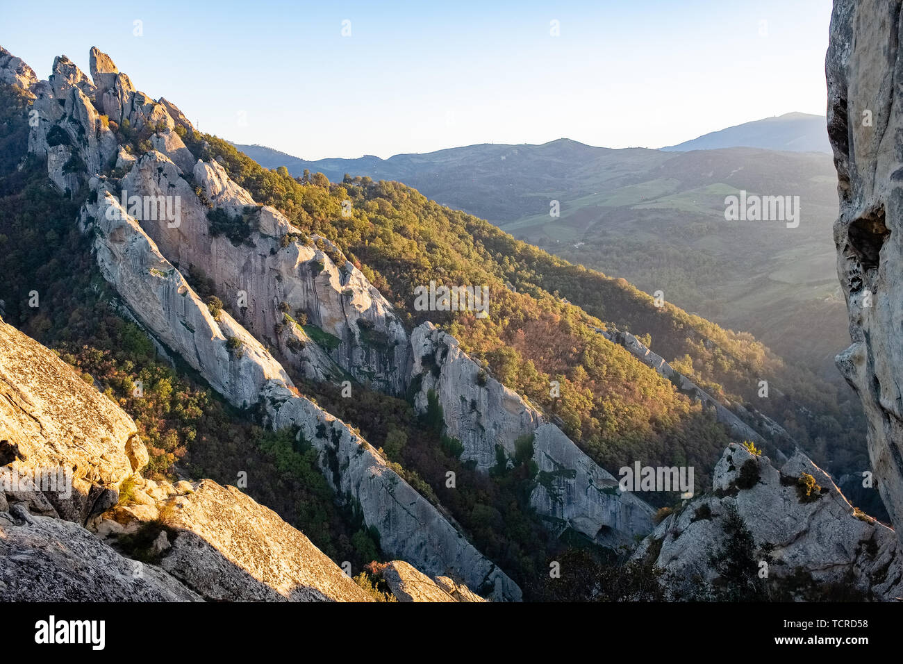 Sunset landscape of Dolomites of Basilicata mountains called Dolomiti ...