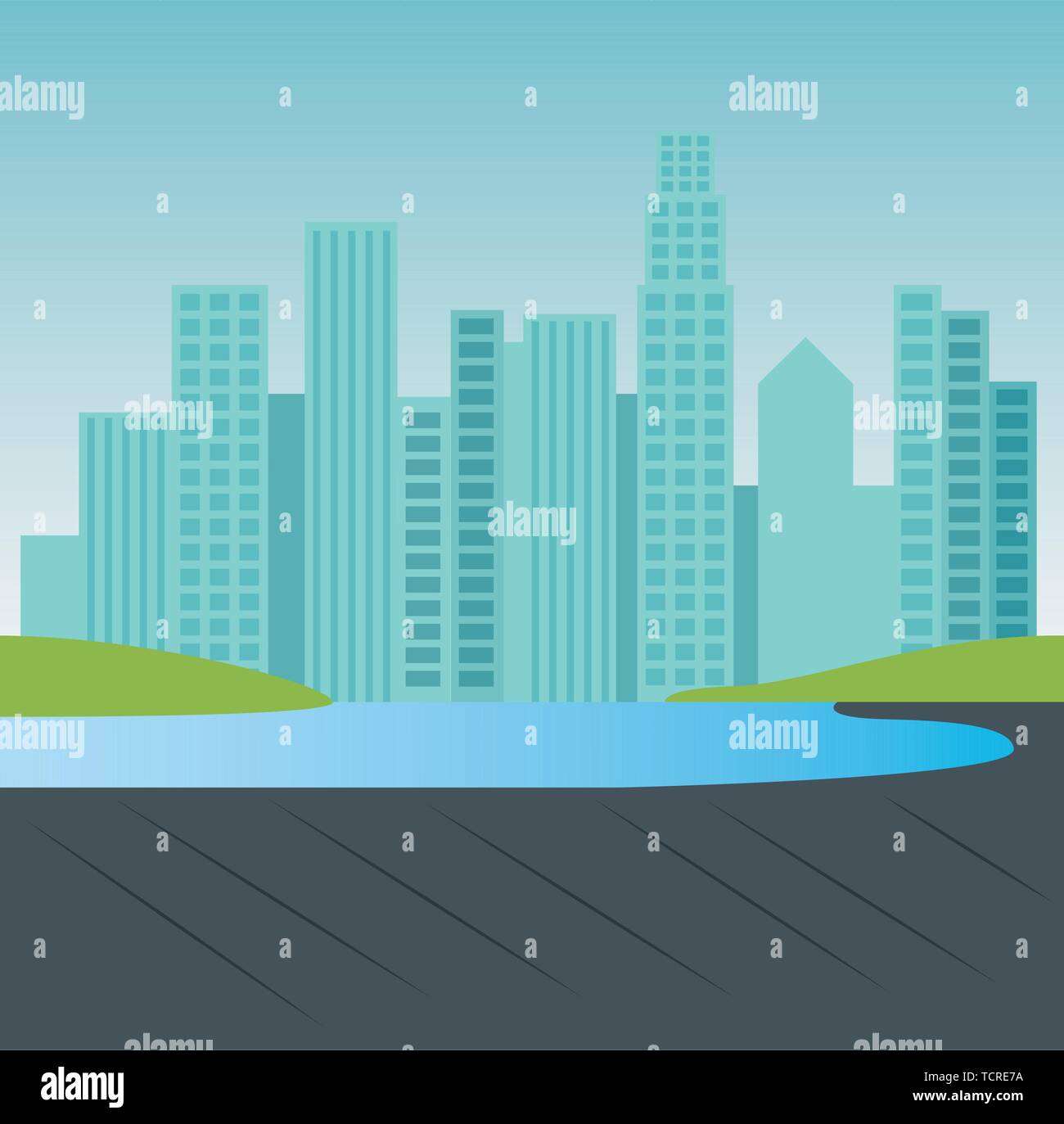 park with nature lake and building cityscape Stock Vector Image & Art ...