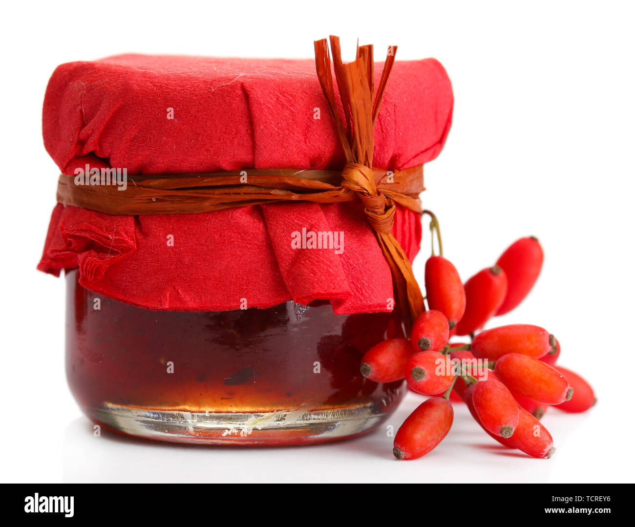 ripe barberries and jar of jam isolated white Stock Photo - Alamy