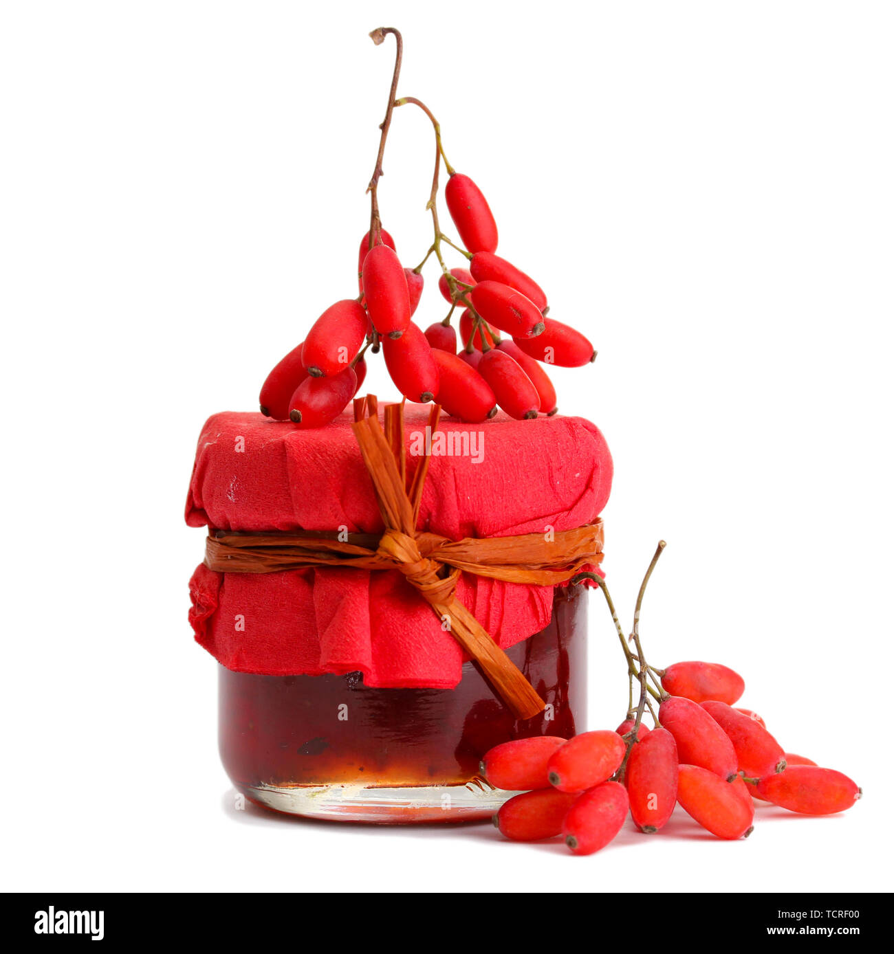 ripe barberries and jar of jam isolated white Stock Photo - Alamy