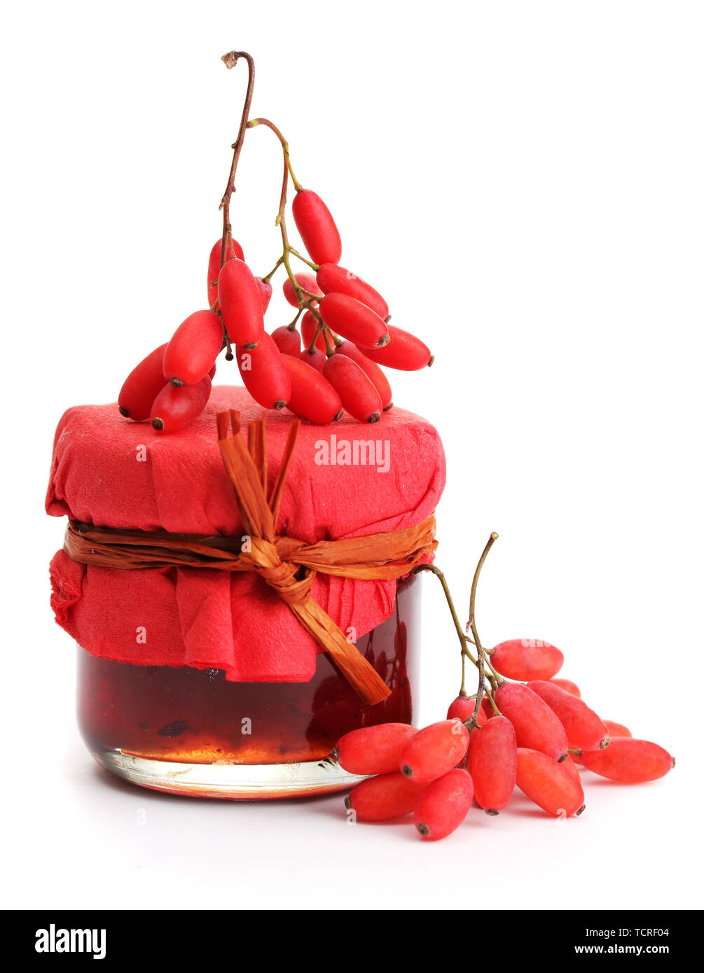 ripe barberries and jar of jam isolated white Stock Photo - Alamy