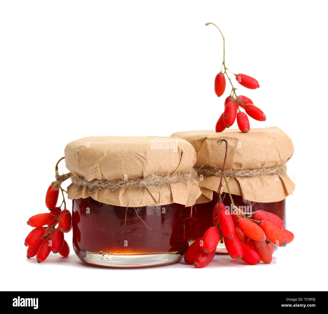 ripe barberries and jars of jam isolated white Stock Photo - Alamy