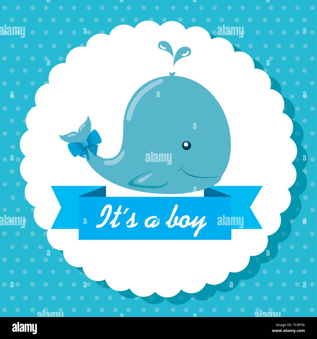 label of blue whale and ribbon with its a boy message Stock Vector ...