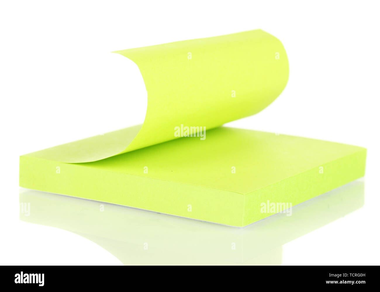 Green sticky notes isolated on white Stock Photo - Alamy