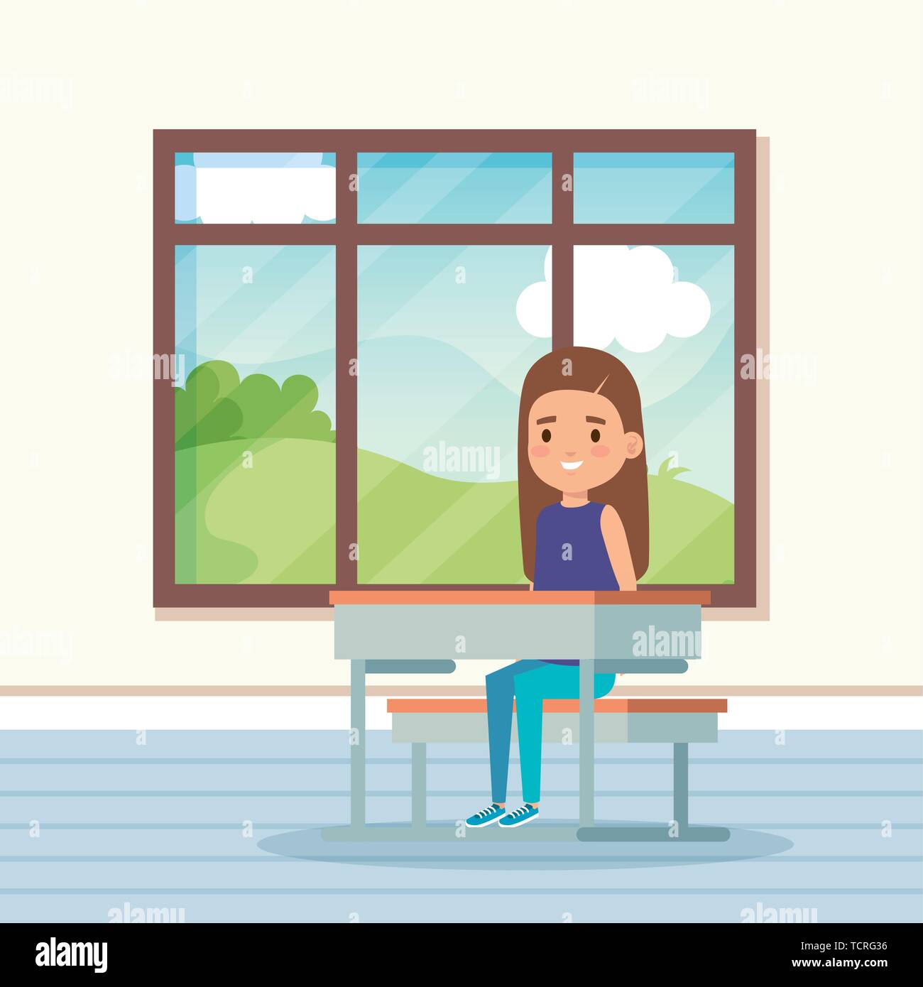 girl child in the classroom with window and desk Stock Vector Image ...