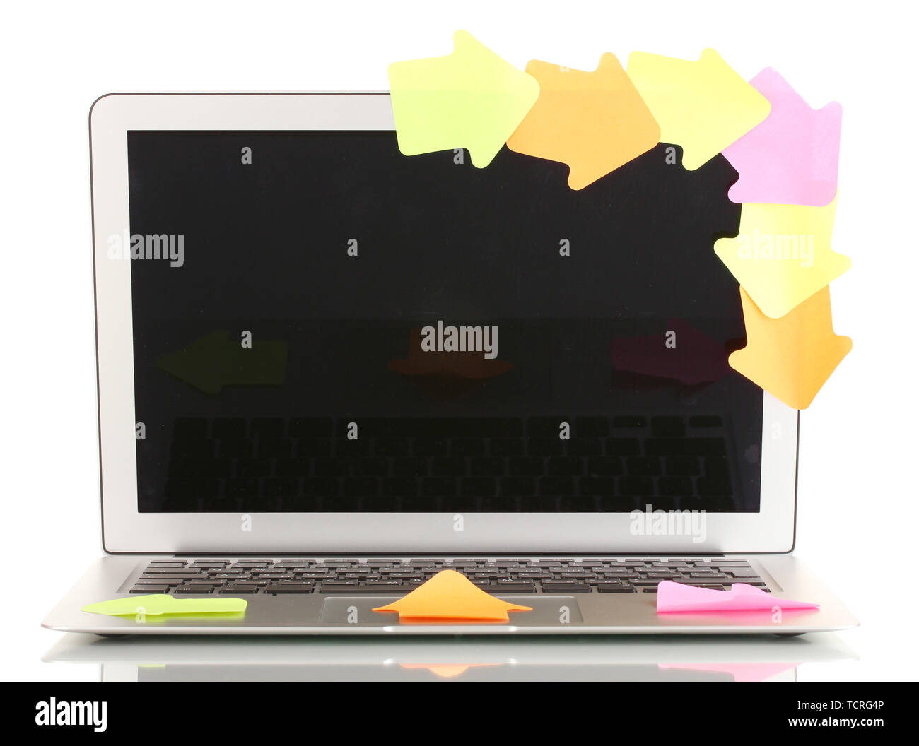 Laptop with empty stickers isolated on white Stock Photo - Alamy