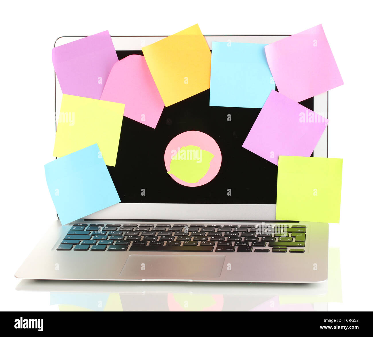 Laptop with empty stickers isolated on white Stock Photo - Alamy