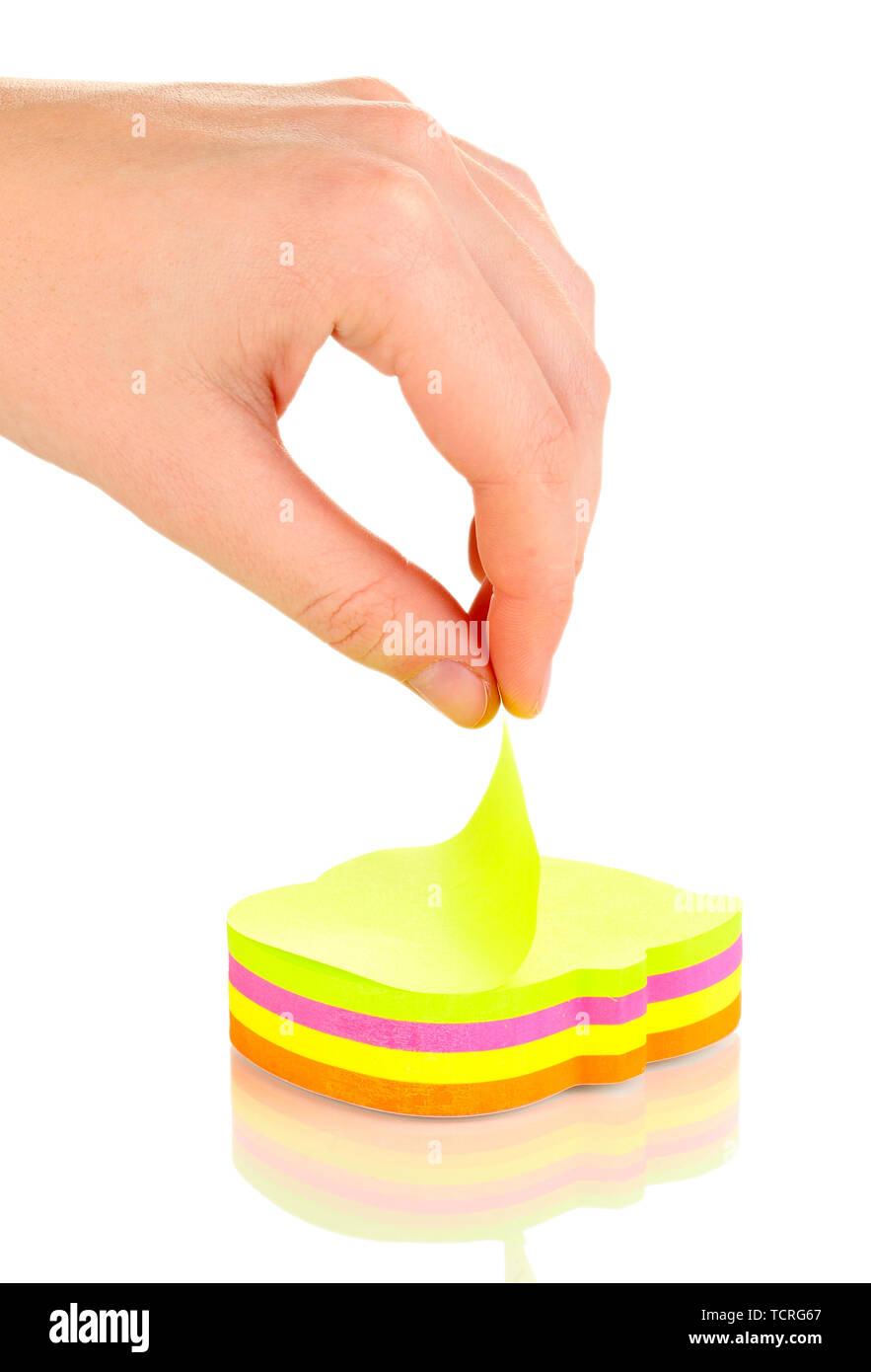 human hand holding sticker isolated on white Stock Photo - Alamy