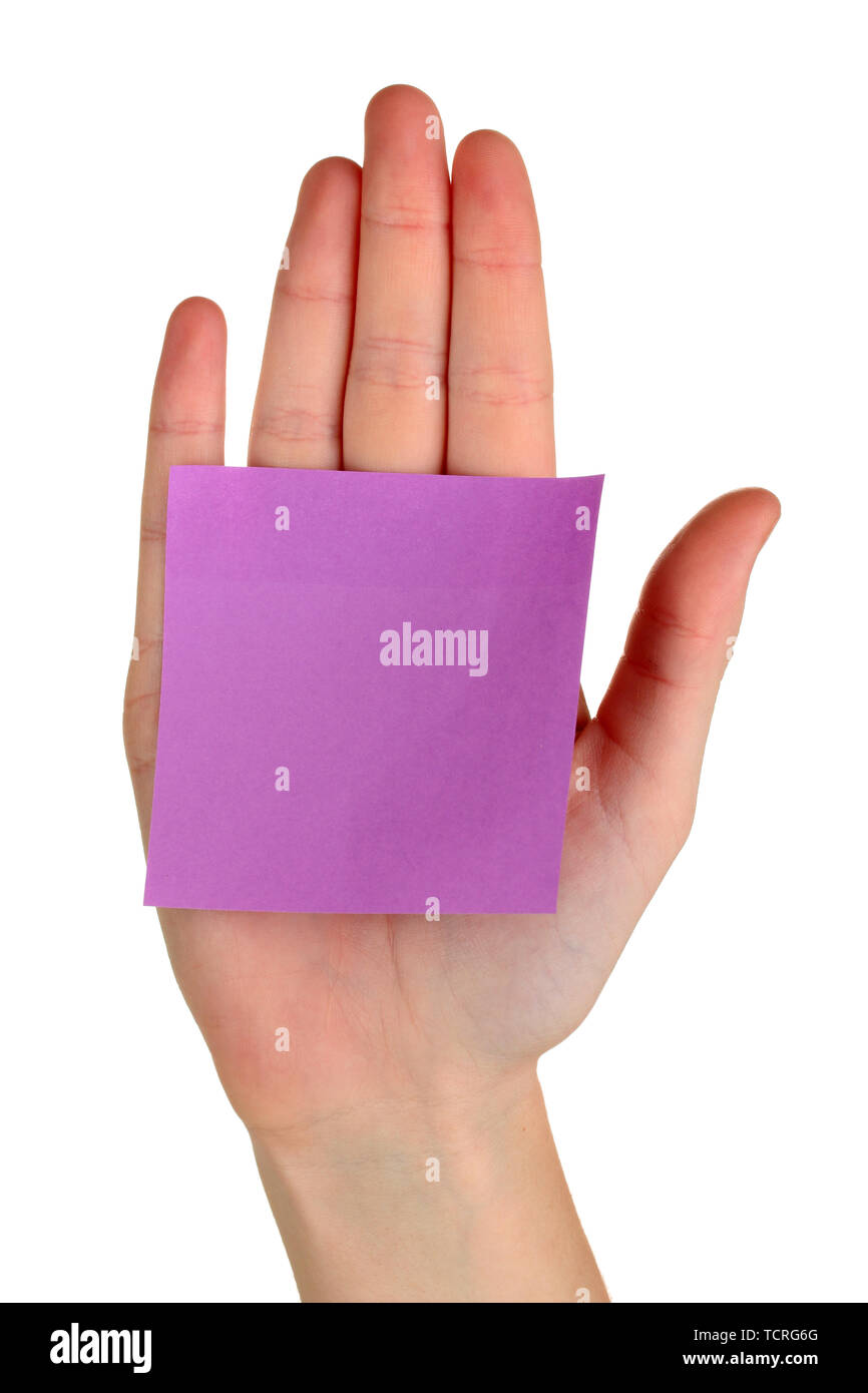 hand with sticker isolated on white Stock Photo - Alamy