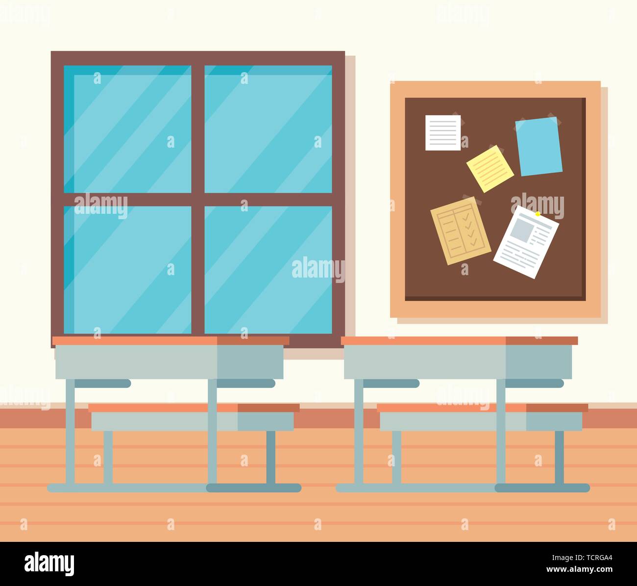 academic classroom with desks and note board and window Stock Vector ...