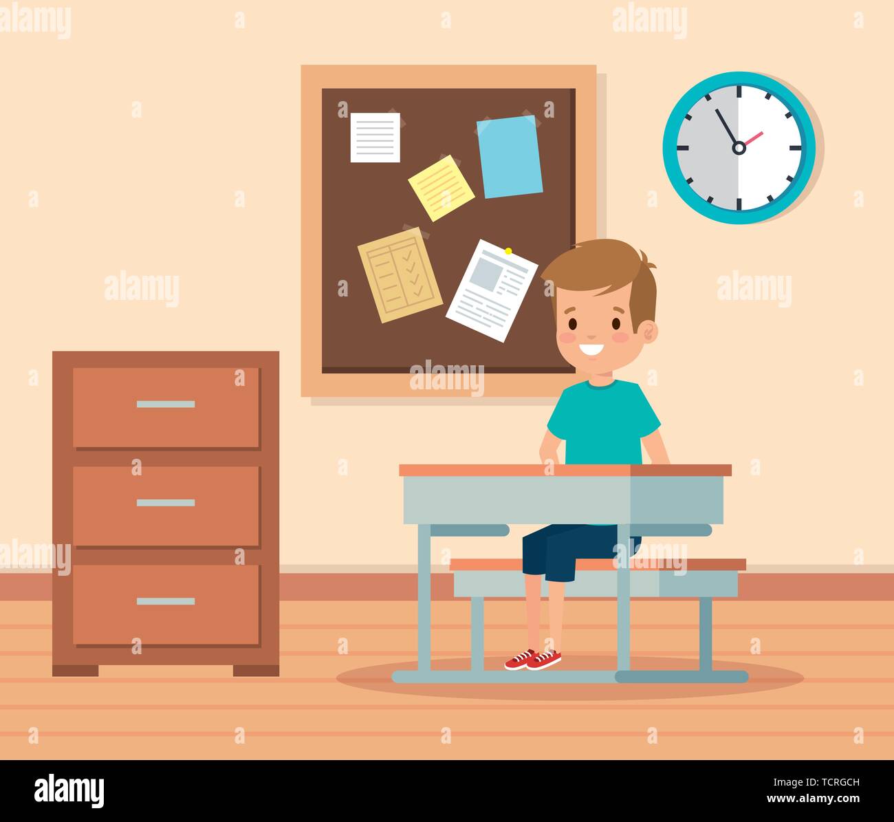 boy child in the classroom with note board and desk Stock Vector Image ...