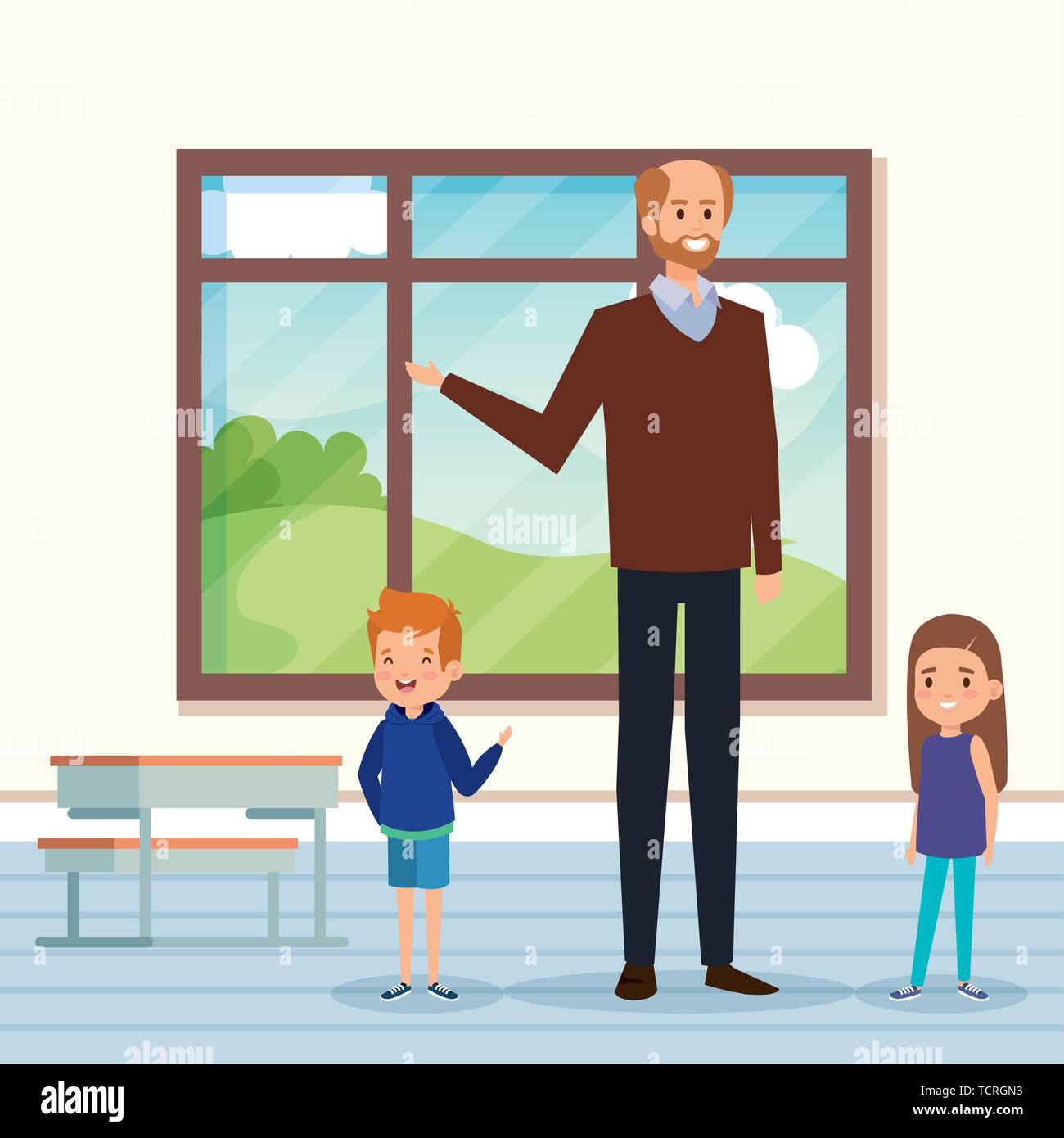 man teacher in the classroom with kids and desk Stock Vector Image ...
