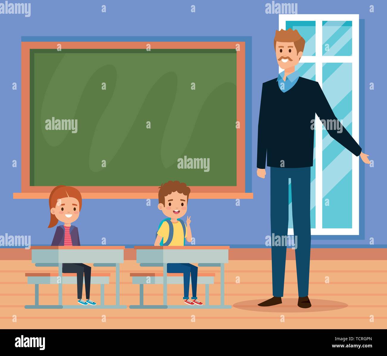 man teacher in the classroom with kids and blackboard Stock Vector ...