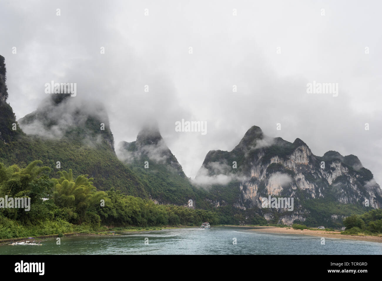 Landscape Scenery of the Li River in Guilin, China in Smoke and Rain ...