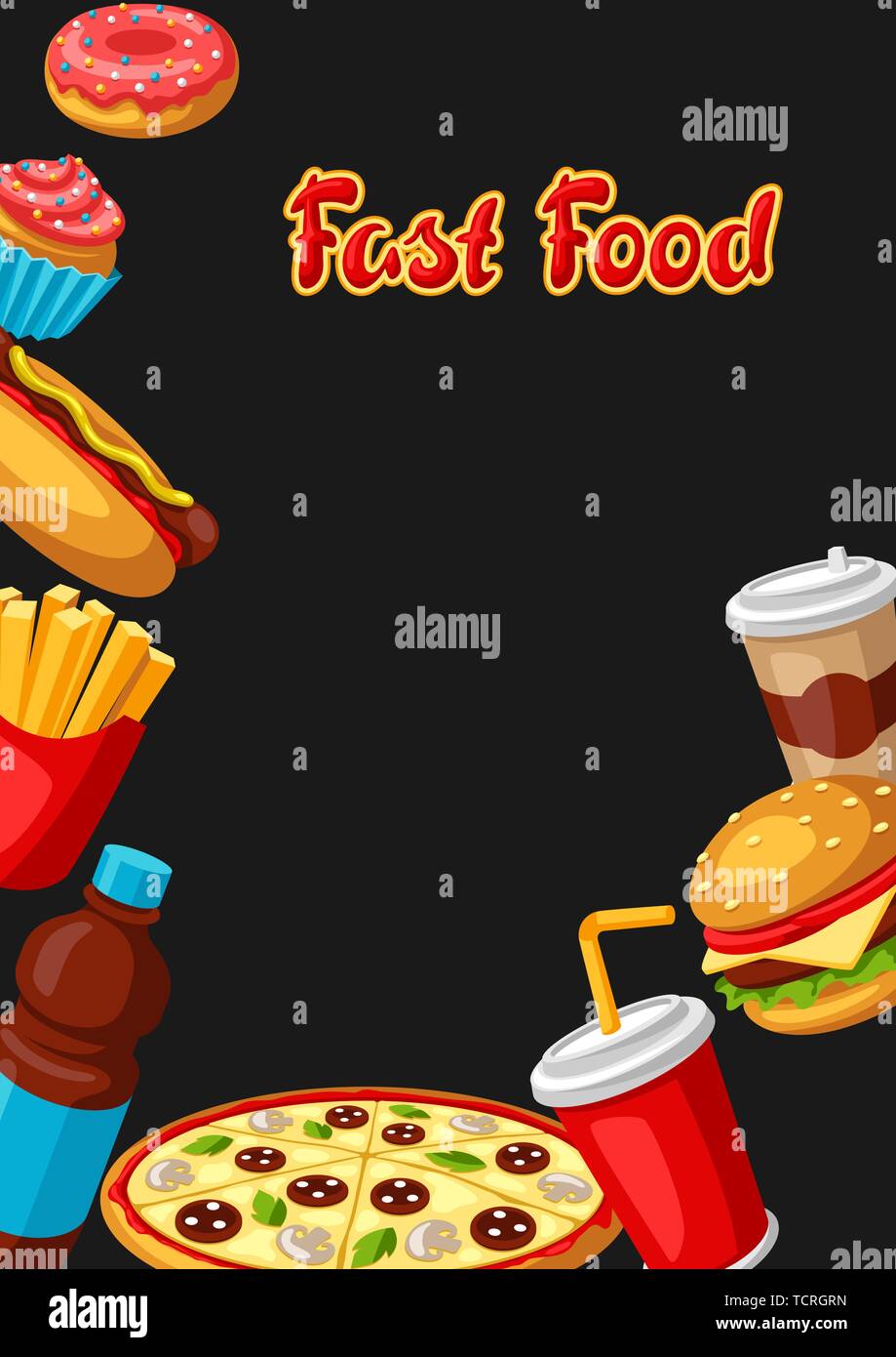 Background with fast food meal. Tasty fastfood lunch products Stock ...