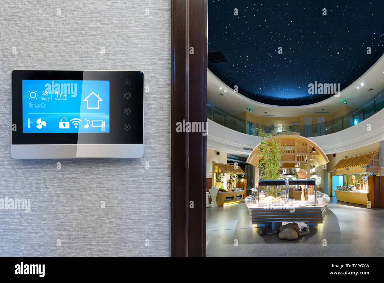 smart screen with smart home and modern hall Stock Photo - Alamy